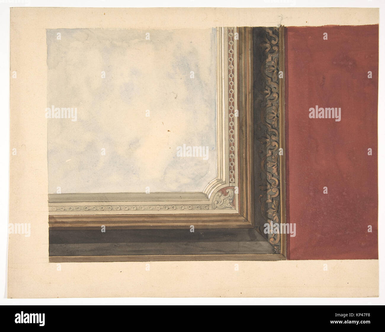Perspective drawing of a ceiling with cloud motifs, showing layout ...