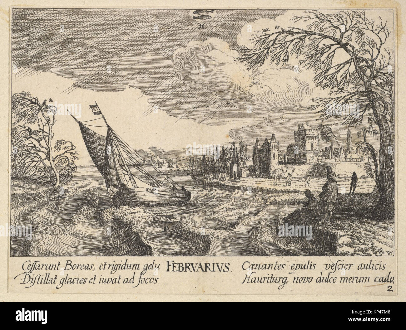 Depiction of February with symbolic and seasonal elements, calendar ...