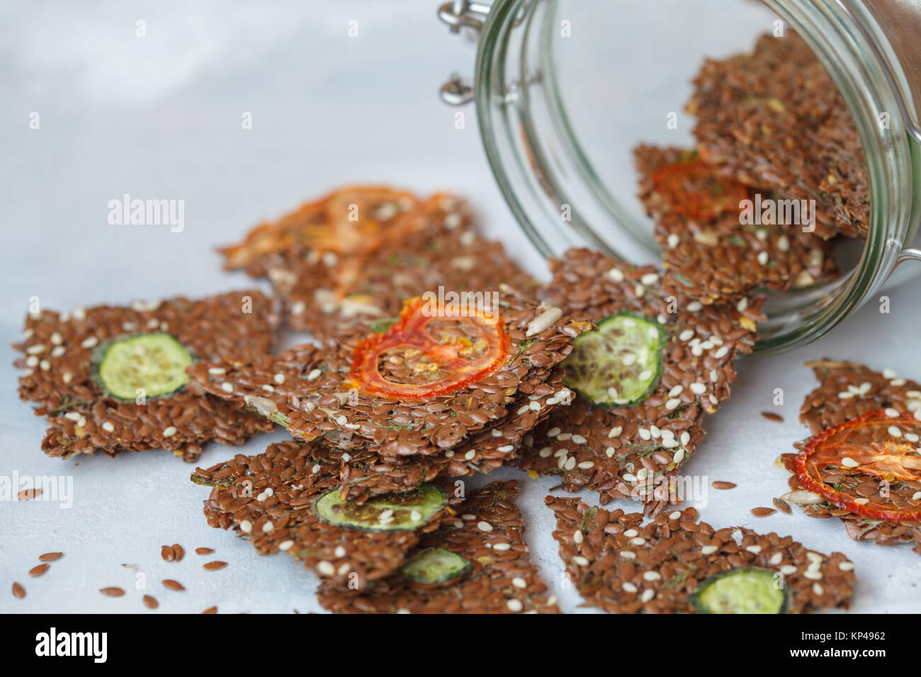Crispy vegetable flax bread with sesame seeds and herbs. Healthy vegan ...