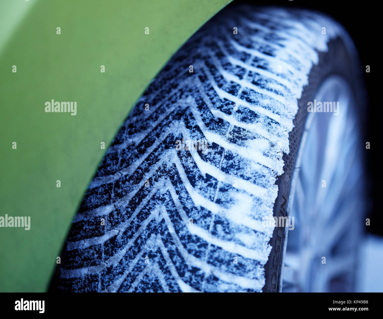 Winter Tyres fitted in Snow Conditions Stock Photo - Alamy