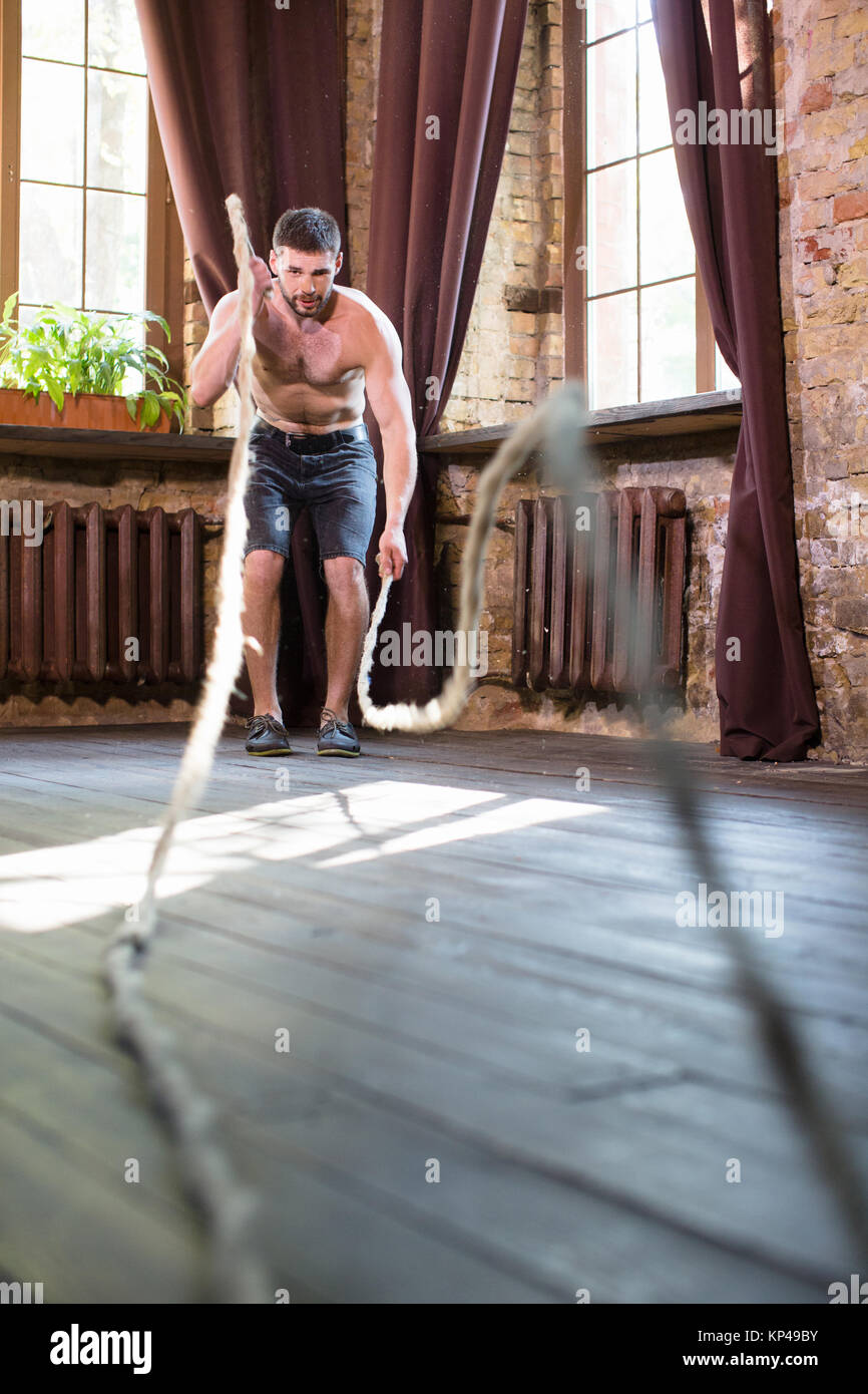 Workout with ropes at home Stock Photo - Alamy