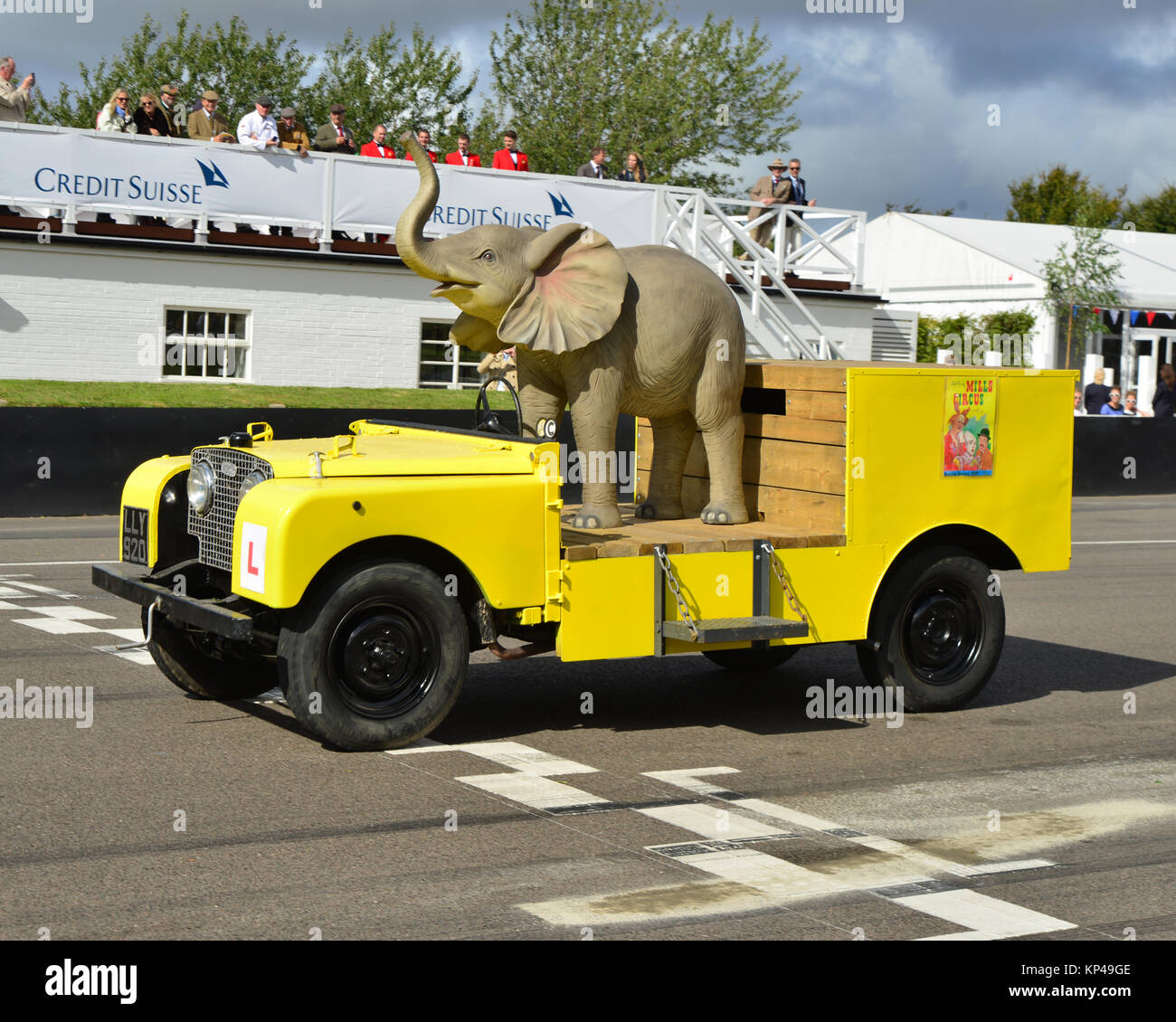 Elephant drives Land Rover, Series 1 Bertam Mills Circus vehicle ...