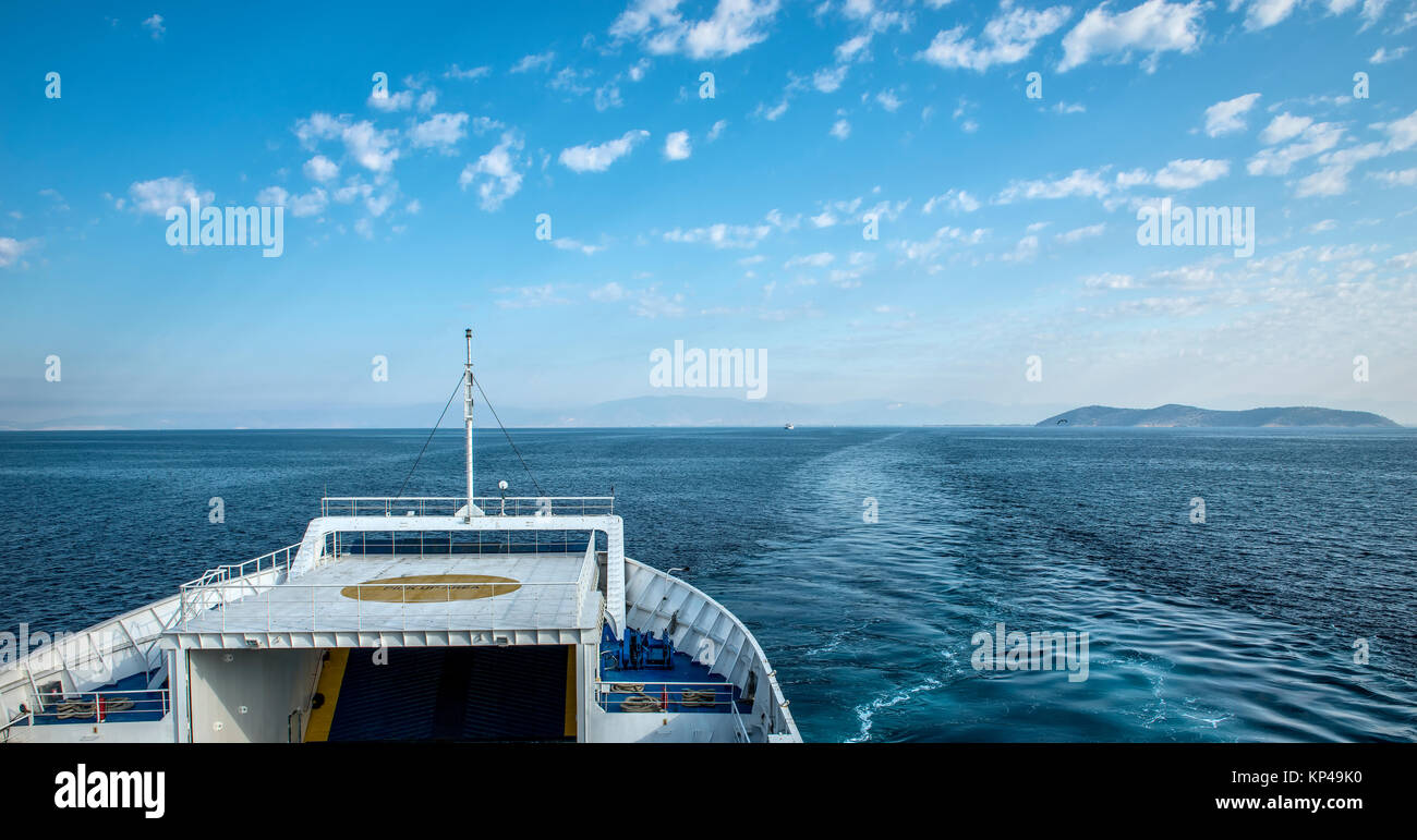 Ferry boat in the sea, back view Stock Photo - Alamy