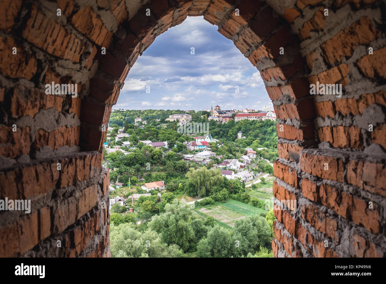 Aerial view from castle in Kamianets-Podilskyi city in Khmelnytskyi ...