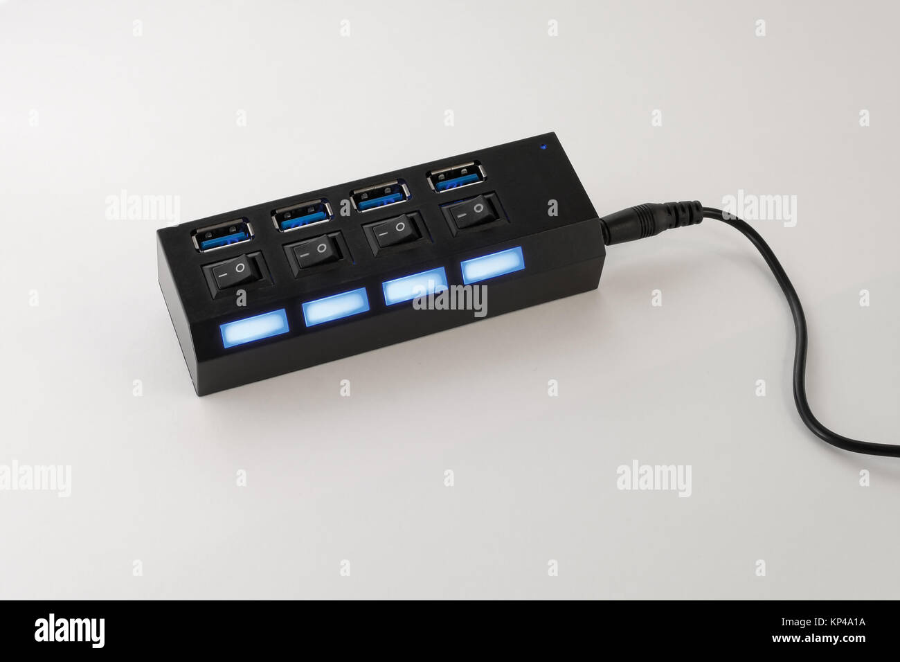 USB hub with backlight and switch. Close-up on a white background Stock ...