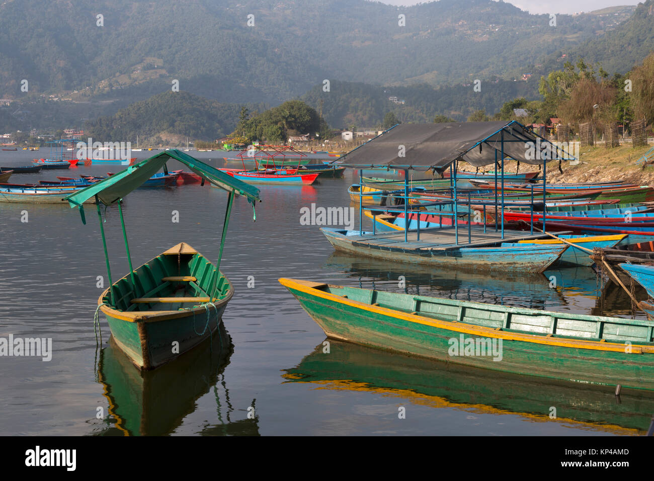 Boats on Begnas Lake Pokhara Nepal Stock Photo - Alamy