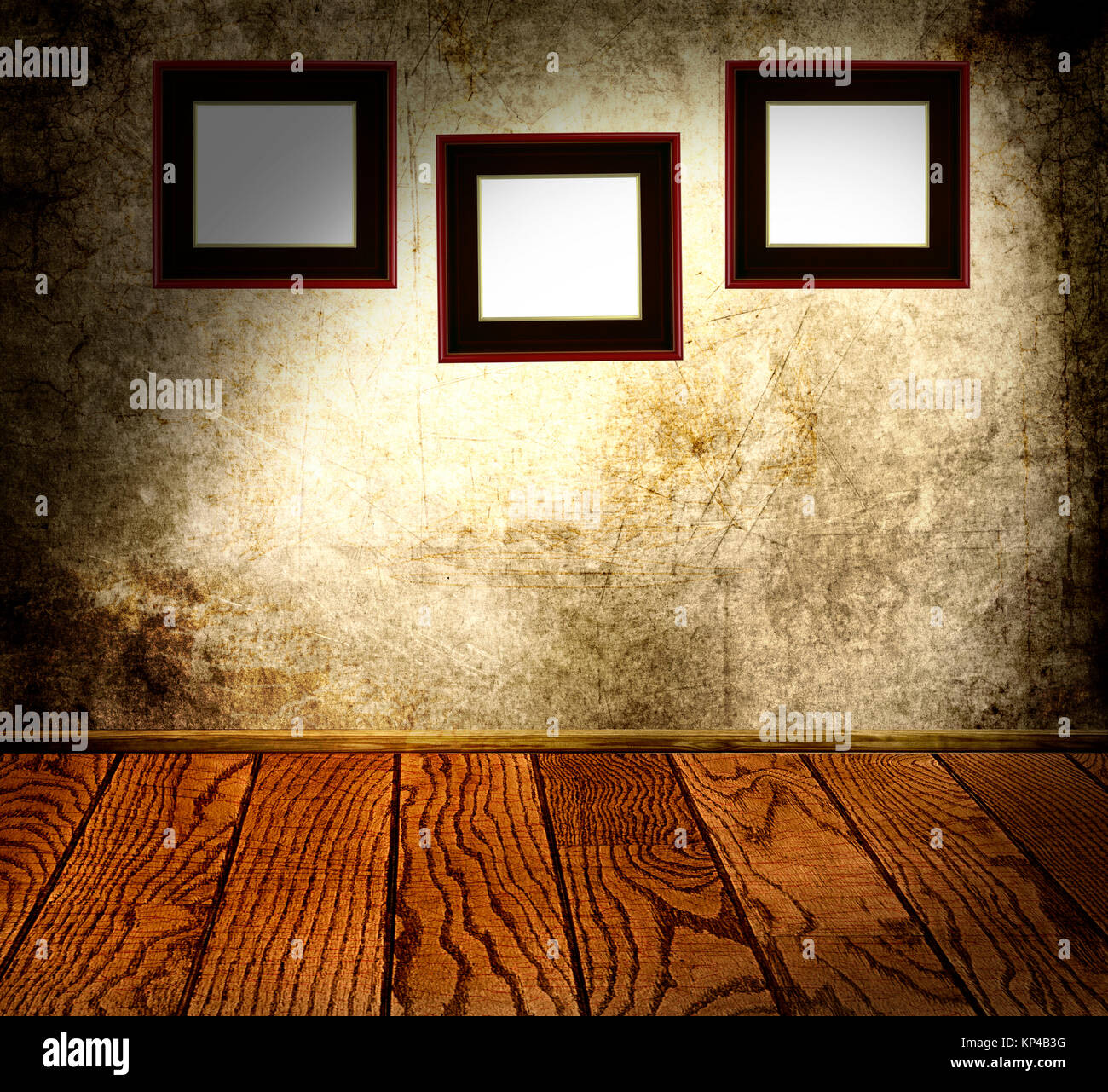 Vintage wall with frames and wooden floor.Natural texture and material ...
