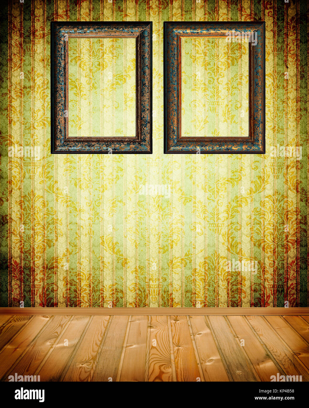 Two old fashioned frames on a wall with vintage patterns Stock Photo ...