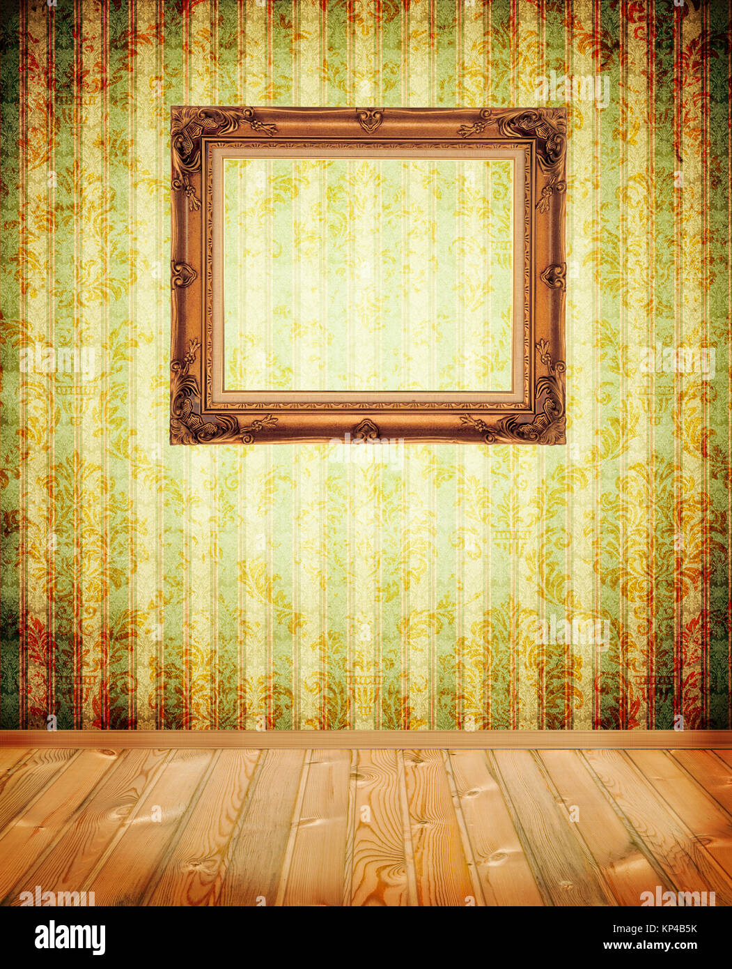 Decorative old fashioned wooden frame on a wall Stock Photo - Alamy