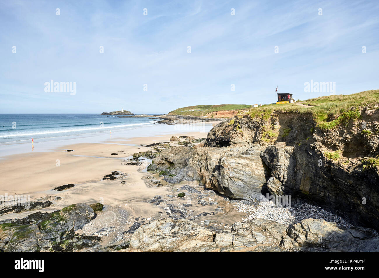 sea and beach, sunny day / cornwall, godrevy Stock Photo - Alamy