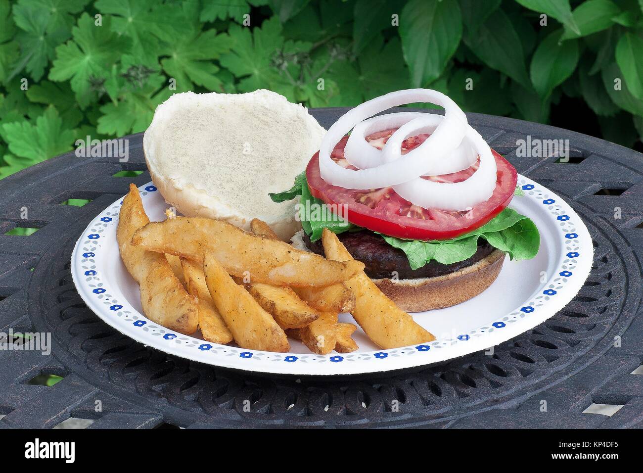 burger with potato wedges Stock Photo - Alamy