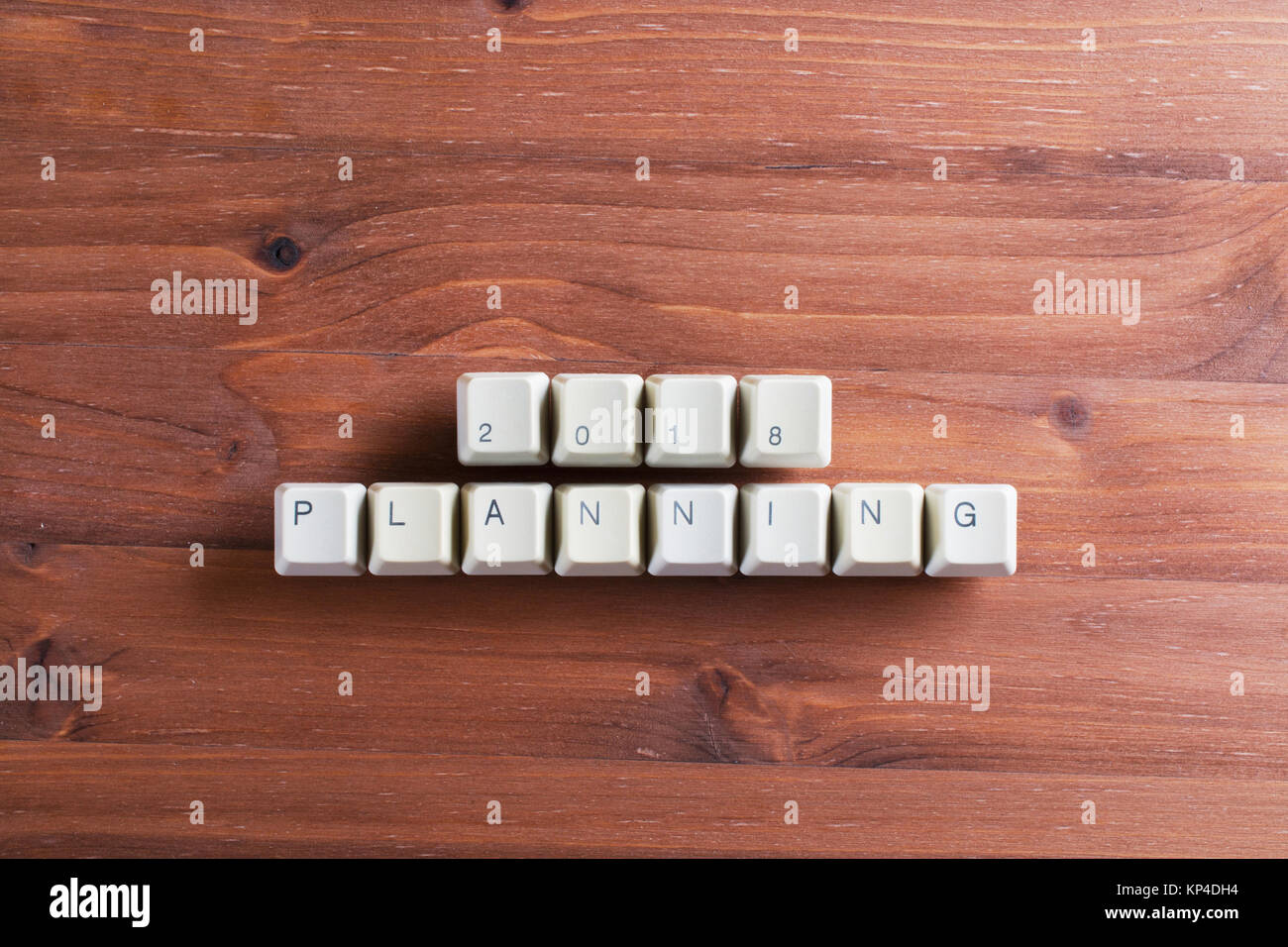 Planning 2018 new year. Flat lay view from above on the table with computer keyboard keys ...