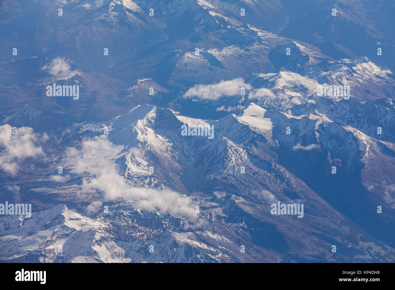 Aerial view of the Swiss alps. Flying over Alps. Amazing view on ...