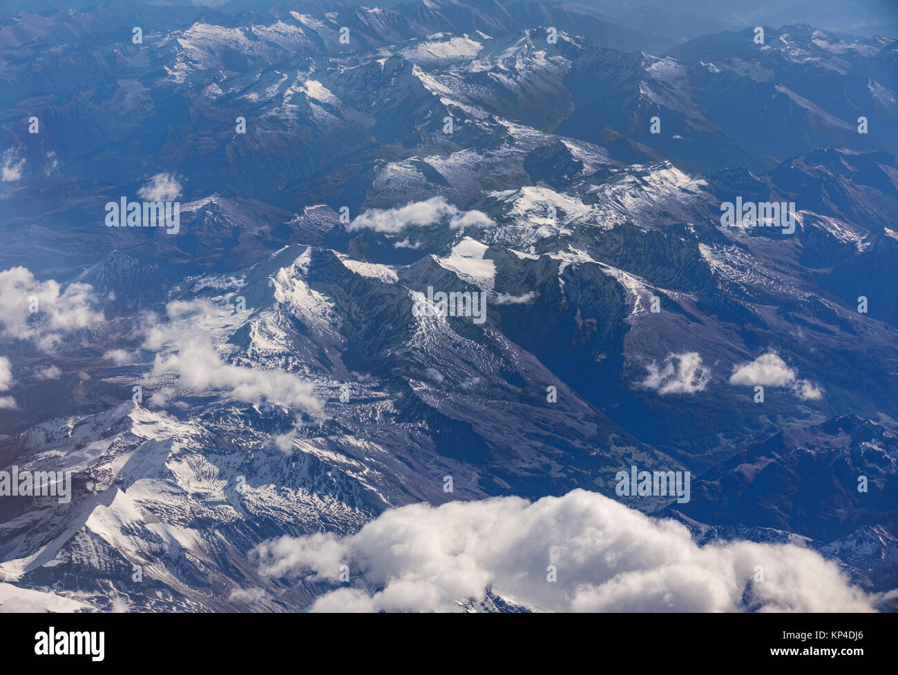 Aerial view of the Swiss alps. Flying over Alps. Amazing view on ...