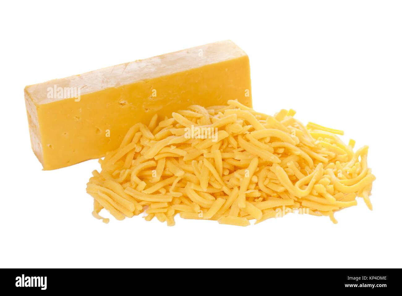Grated cheddar cheese with block Cut Out Stock Images & Pictures - Alamy
