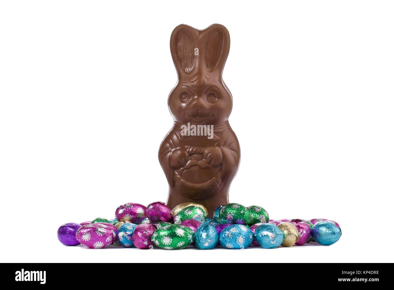 chocolate bunny and colorful eggs Stock Photo - Alamy