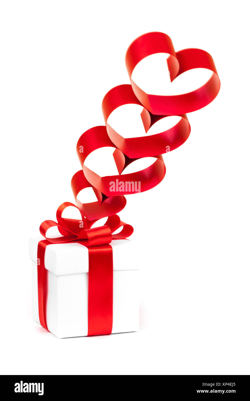 holiday gift box with red ribbon in the shape of a heart isolated on ...