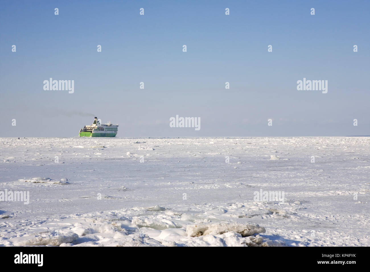 Ferry Tallink Star leaving Tallinn and cutting through an icebound Bay ...