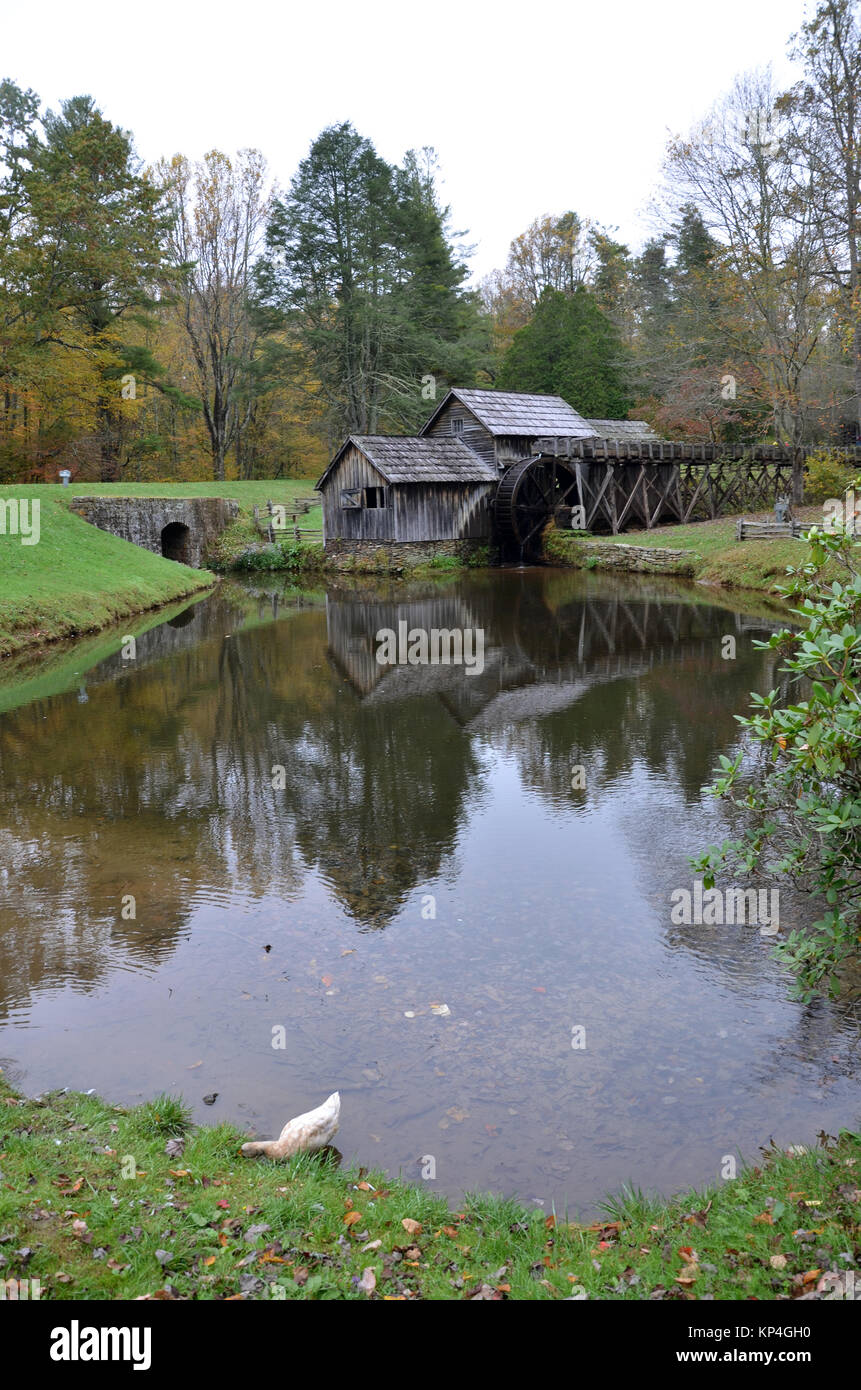 Exterior of historic Mabry Mill water mill, The Meadows of Dan, Blue ...