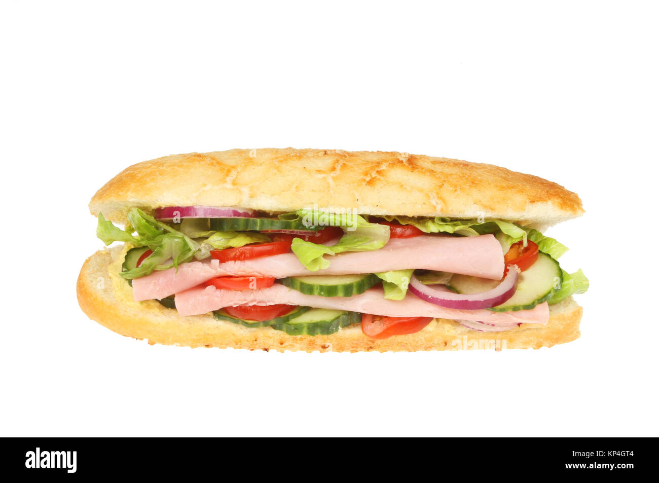 Ham salad in a giraffe bread roll isolated against white Stock Photo ...