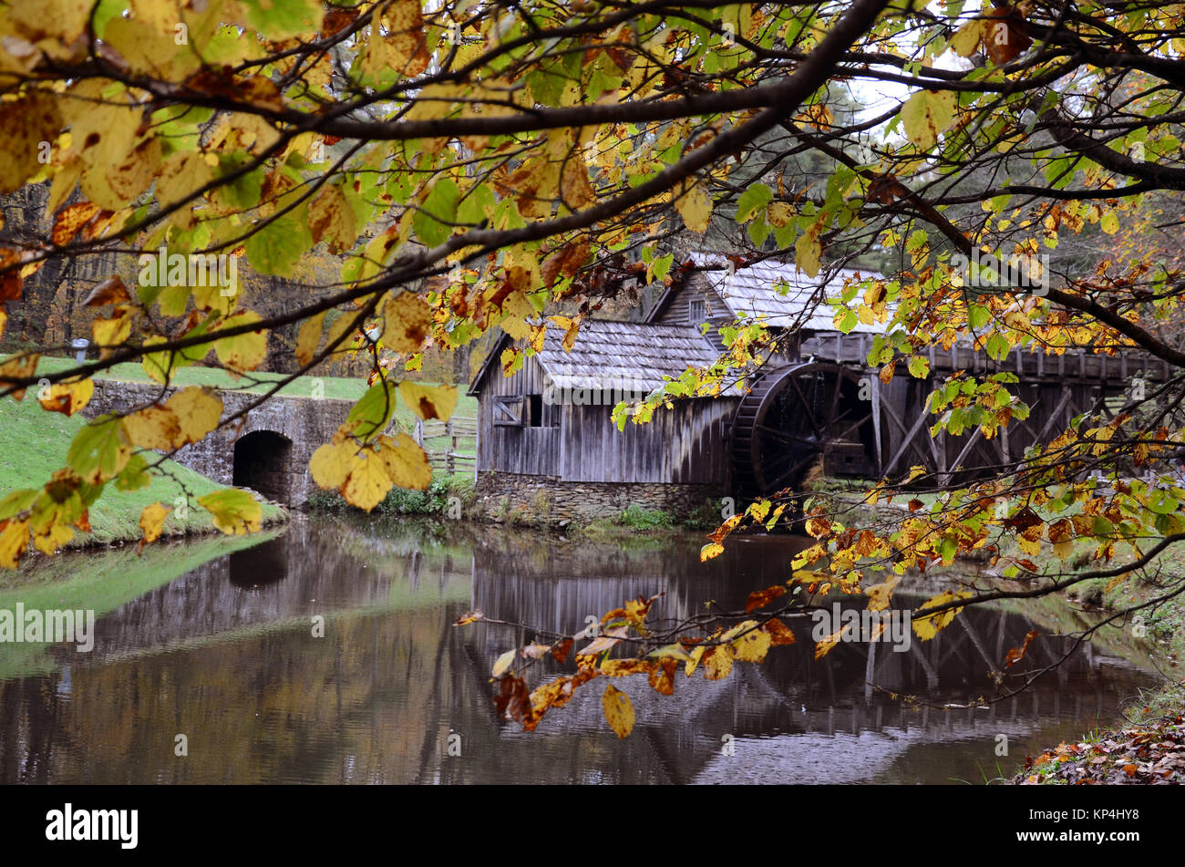 Exterior of historic Mabry Mill water mill, The Meadows of Dan, Blue ...
