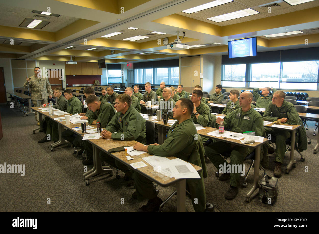 U.S. Army CW3 James Fennesy, left, instructs Marines with Marine Heavy ...