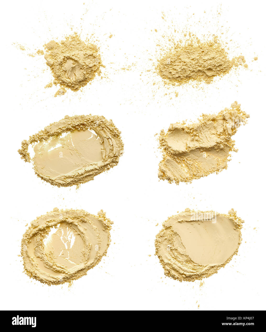 crumbled light yellow powder on white background Stock Photo - Alamy
