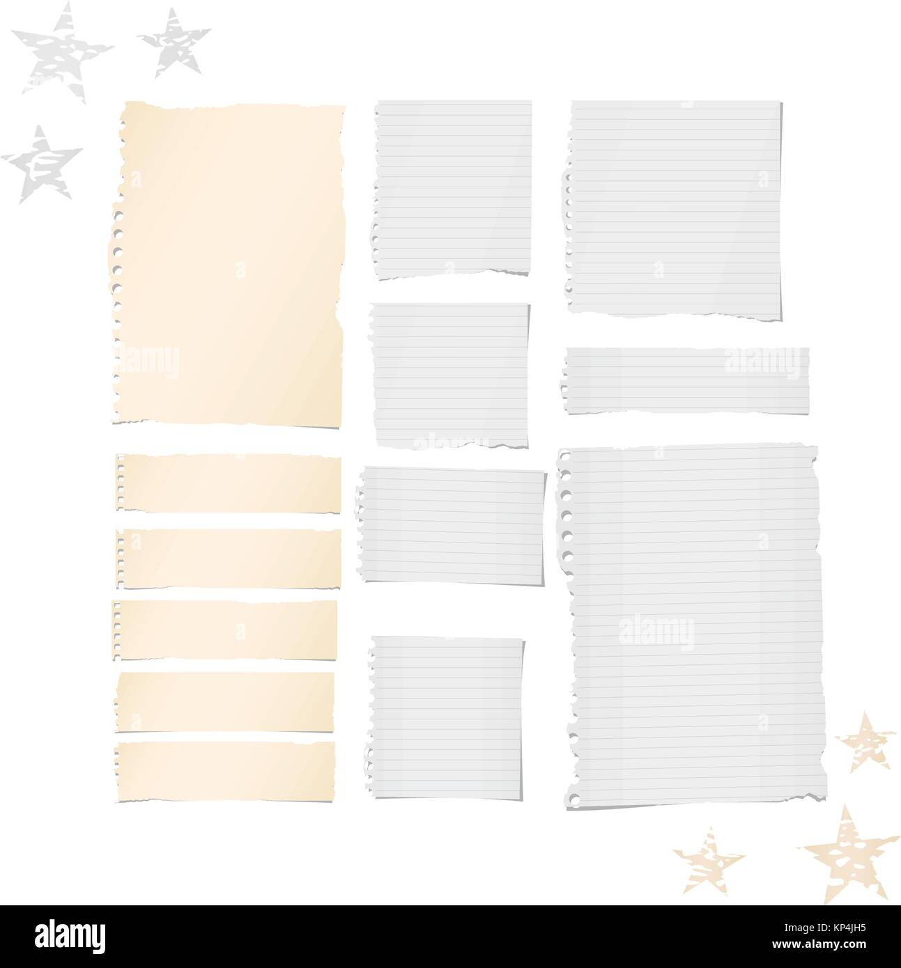 Ripped lined and blank note, notebook paper strips, sheets for text or ...