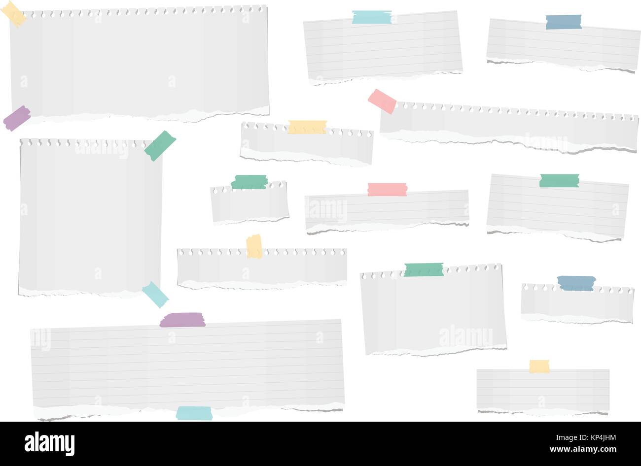 White ripped blank, lined note, notebook paper strips for text or ...