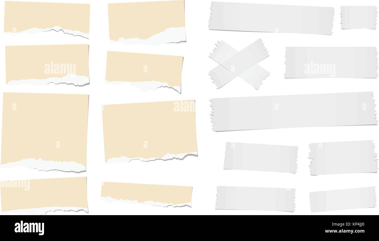 Ripped blank note, notebook paper strips, adhesive, sticky tape for ...