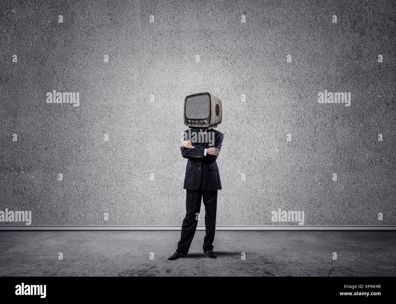 Businessman with an old TV instead of head Stock Photo - Alamy