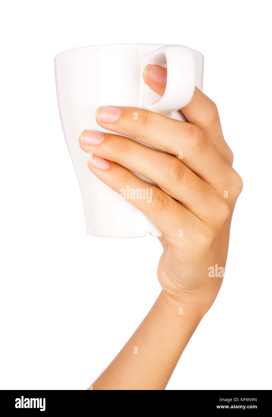 Hand holding coffee mug with white background Stock Photo - Alamy