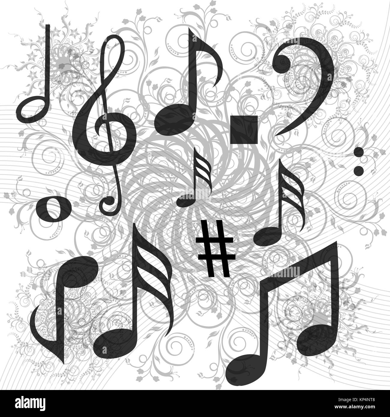 illustration of music texts on floral background Stock Photo - Alamy