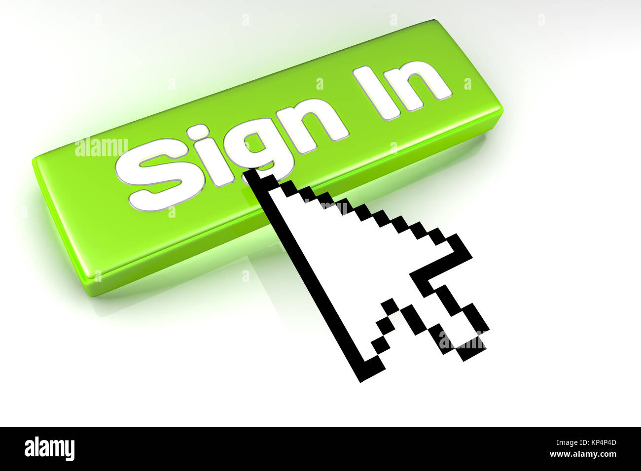 Rendered graphic showing 3D sign in button with mouse cursor over Stock ...