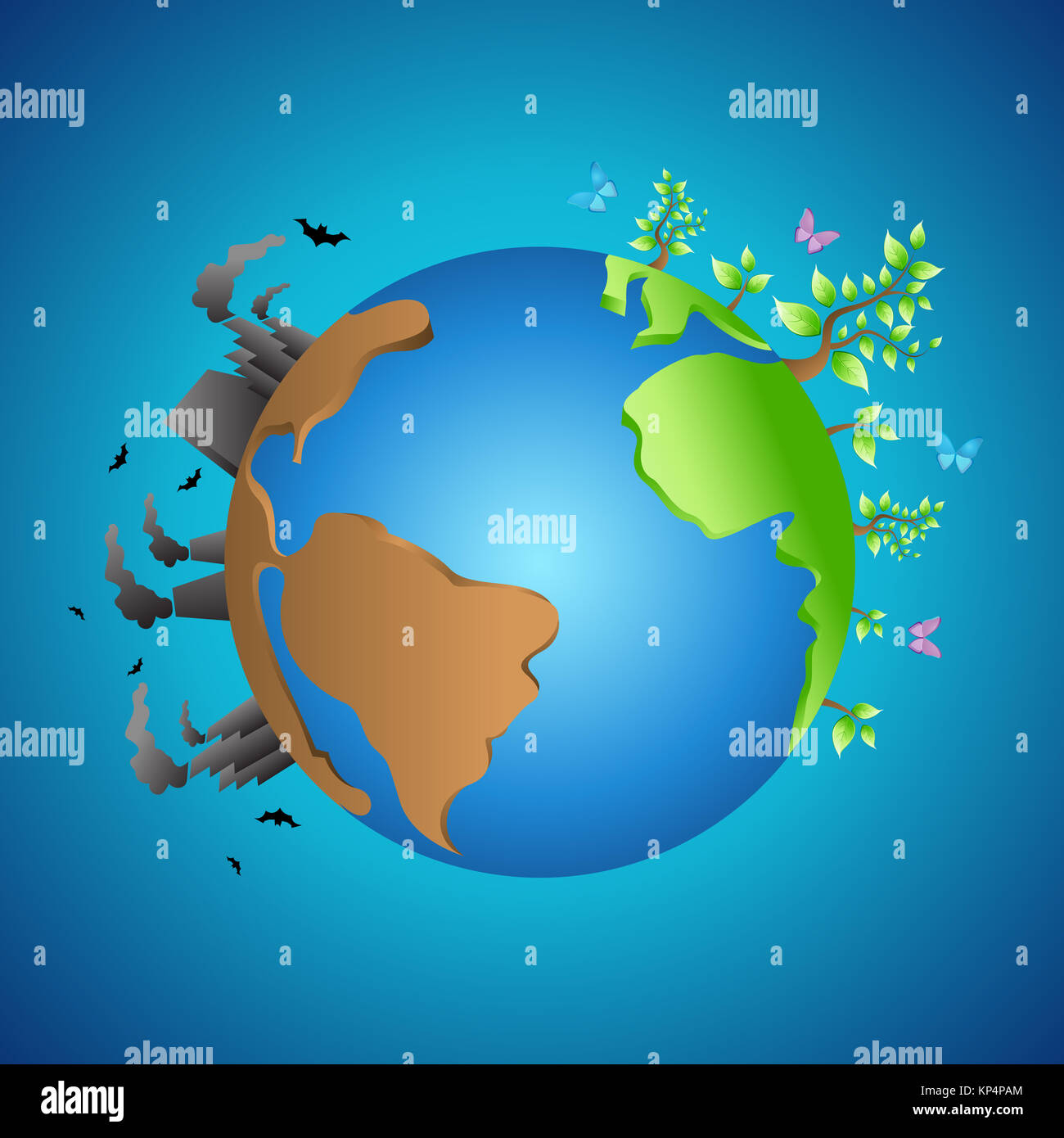 illustration of smoke and nature in earth on white background Stock ...