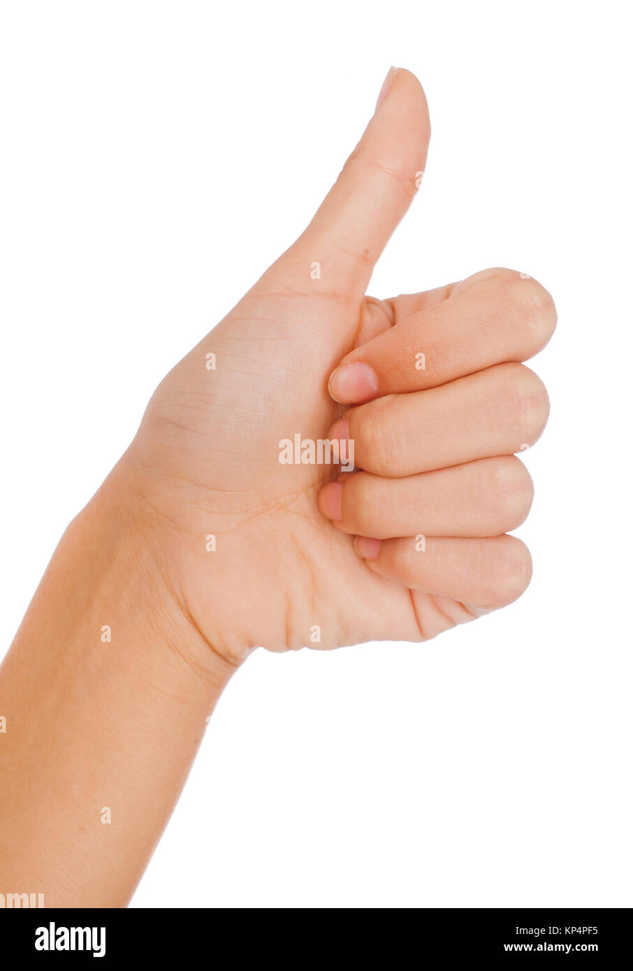 Thumbs up gesture. Woman's hand isolated on white background Stock ...