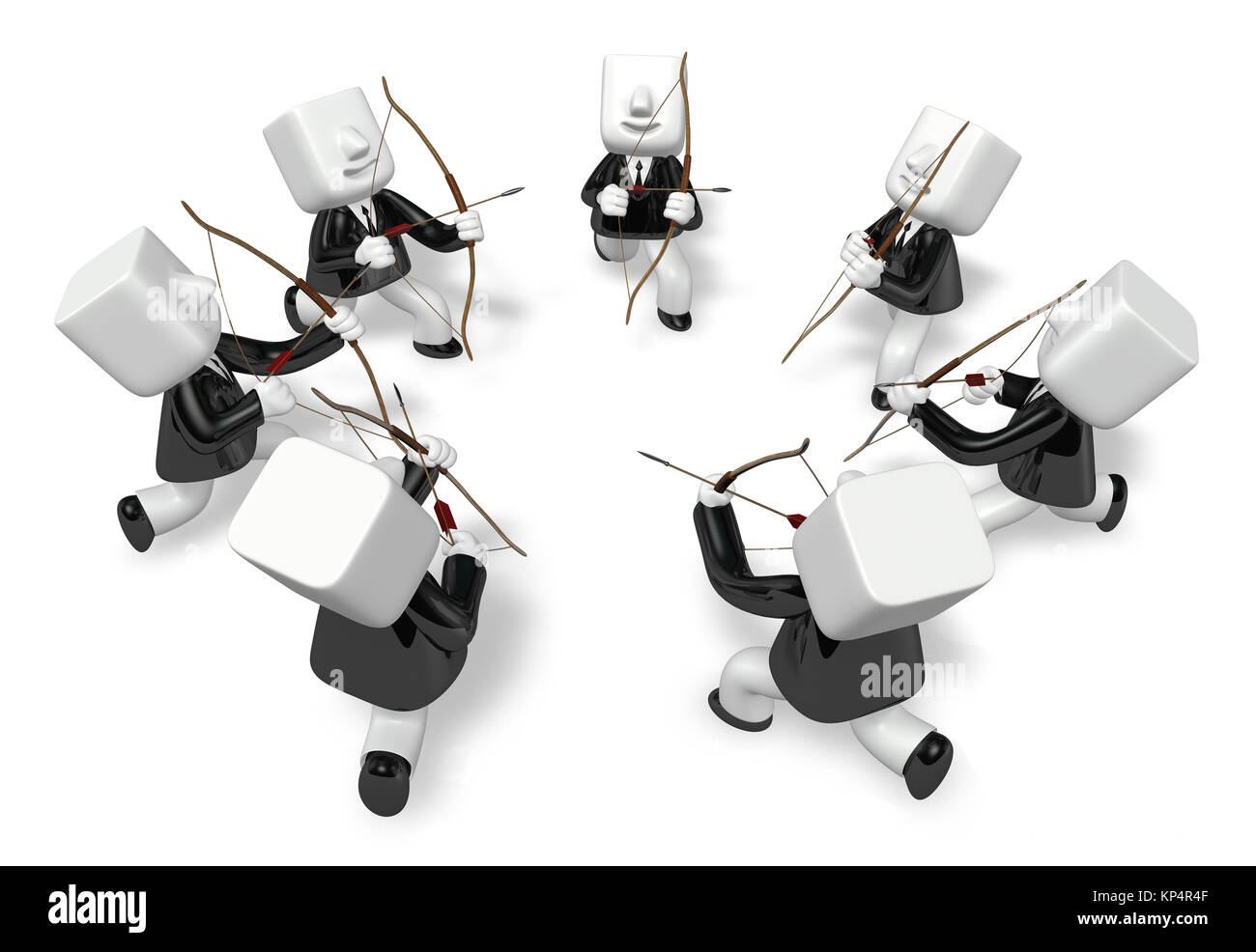 3d archer men looking upward with their bow Stock Photo - Alamy