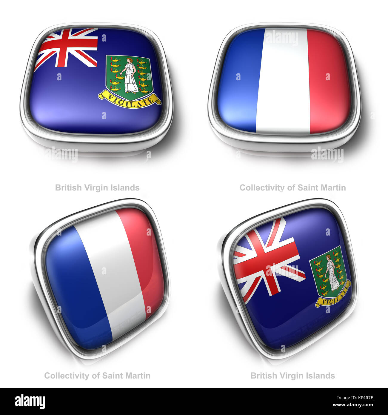 3d British Virgin Islands and Collectivity Saint Martin flag button ...