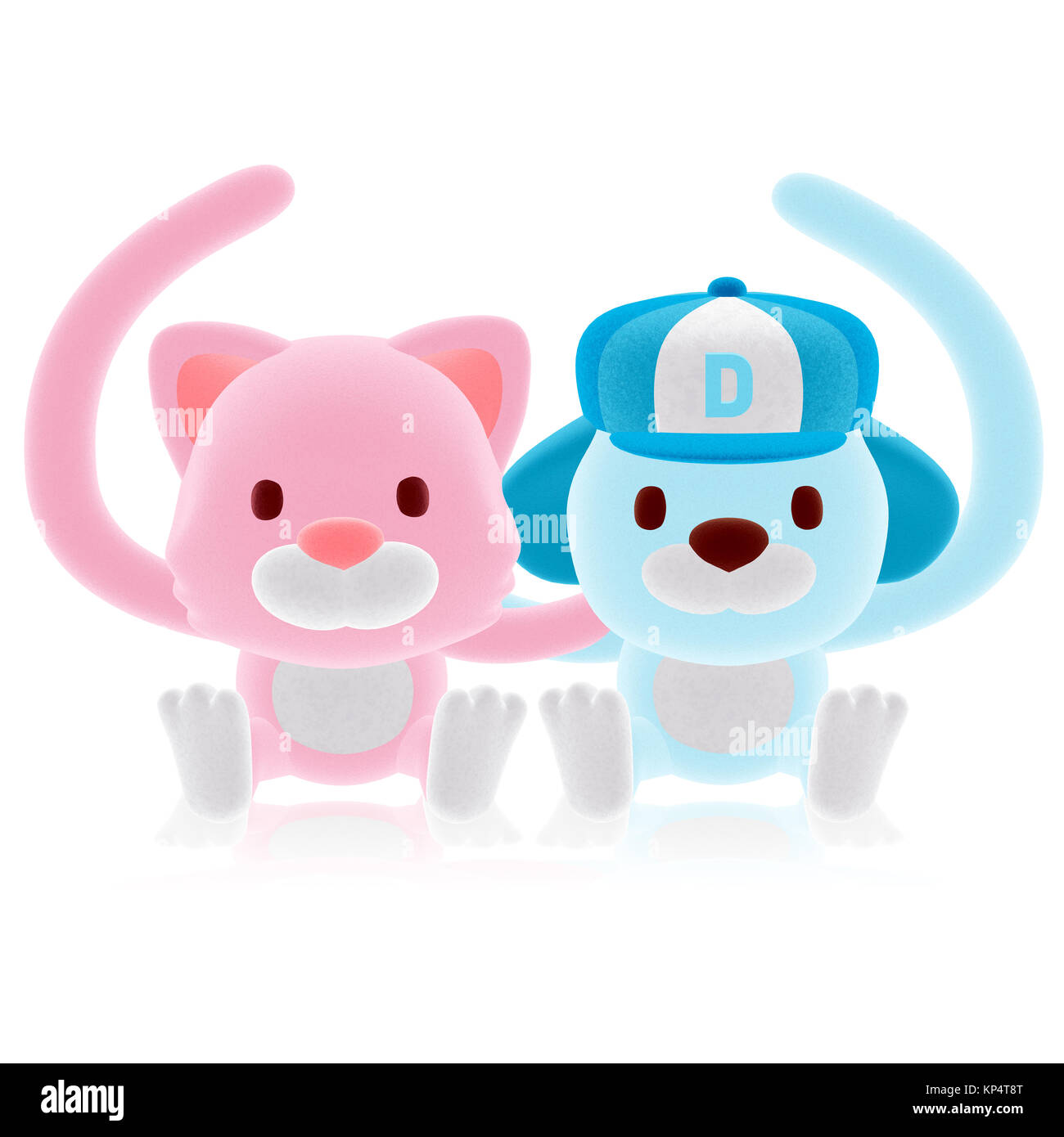 3d pink cat and blue dog couple Stock Photo - Alamy
