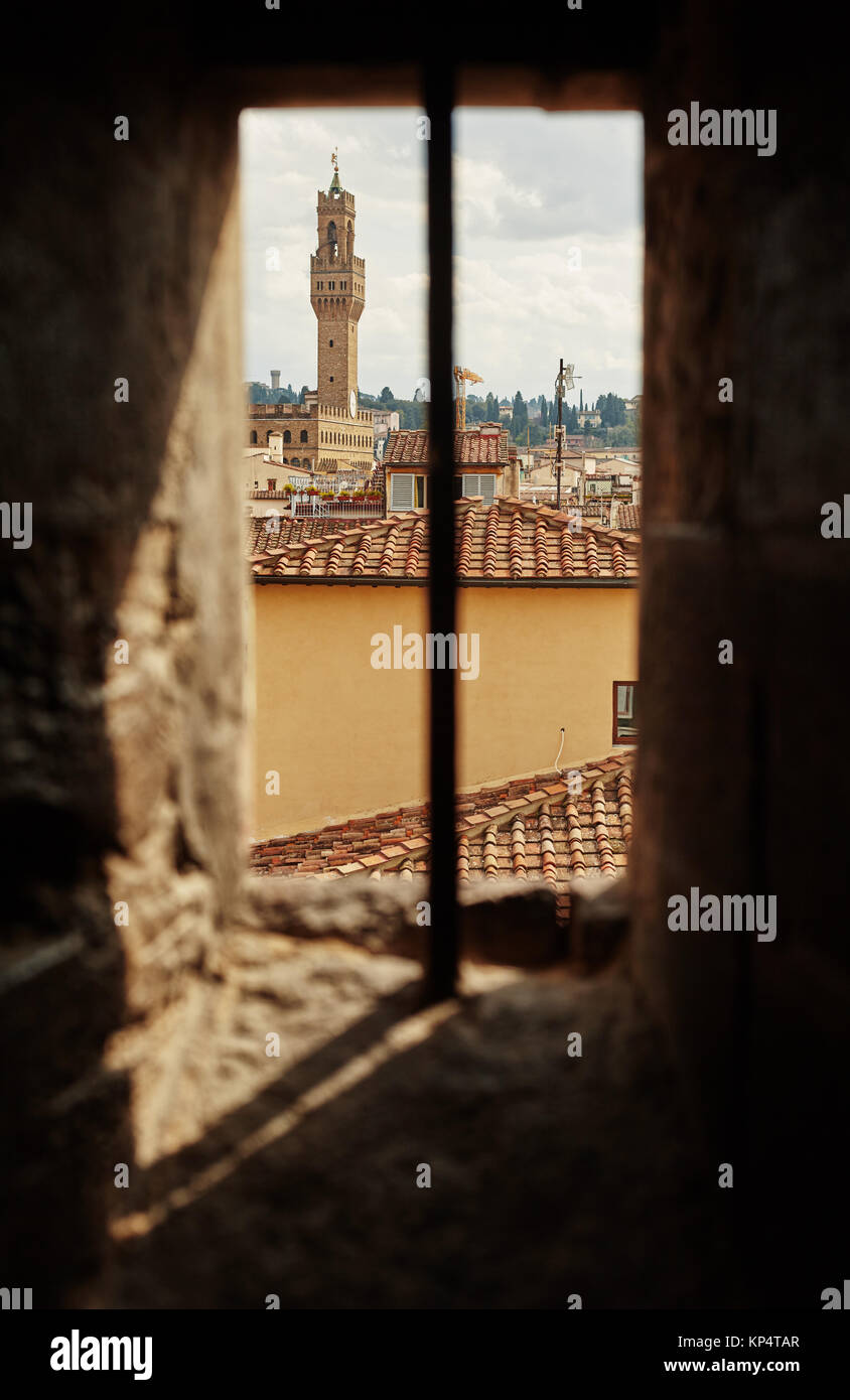 Beautiful view, through the old window on Palazzo Vecchio Stock Photo ...