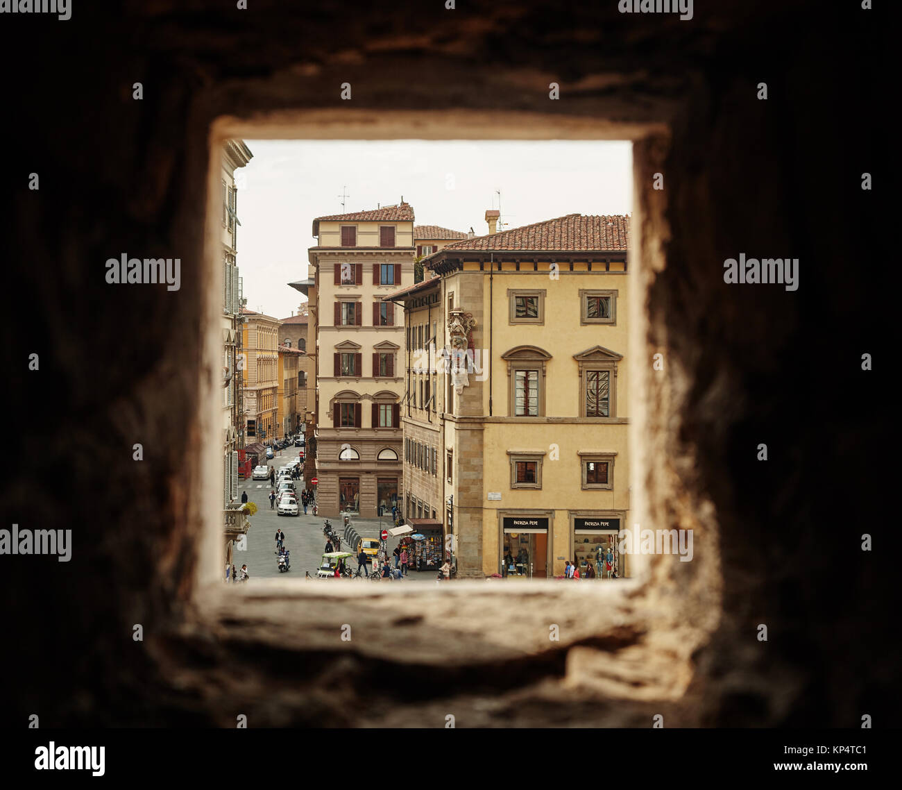 Beautiful view, through the old window on piazza in Florence Stock ...