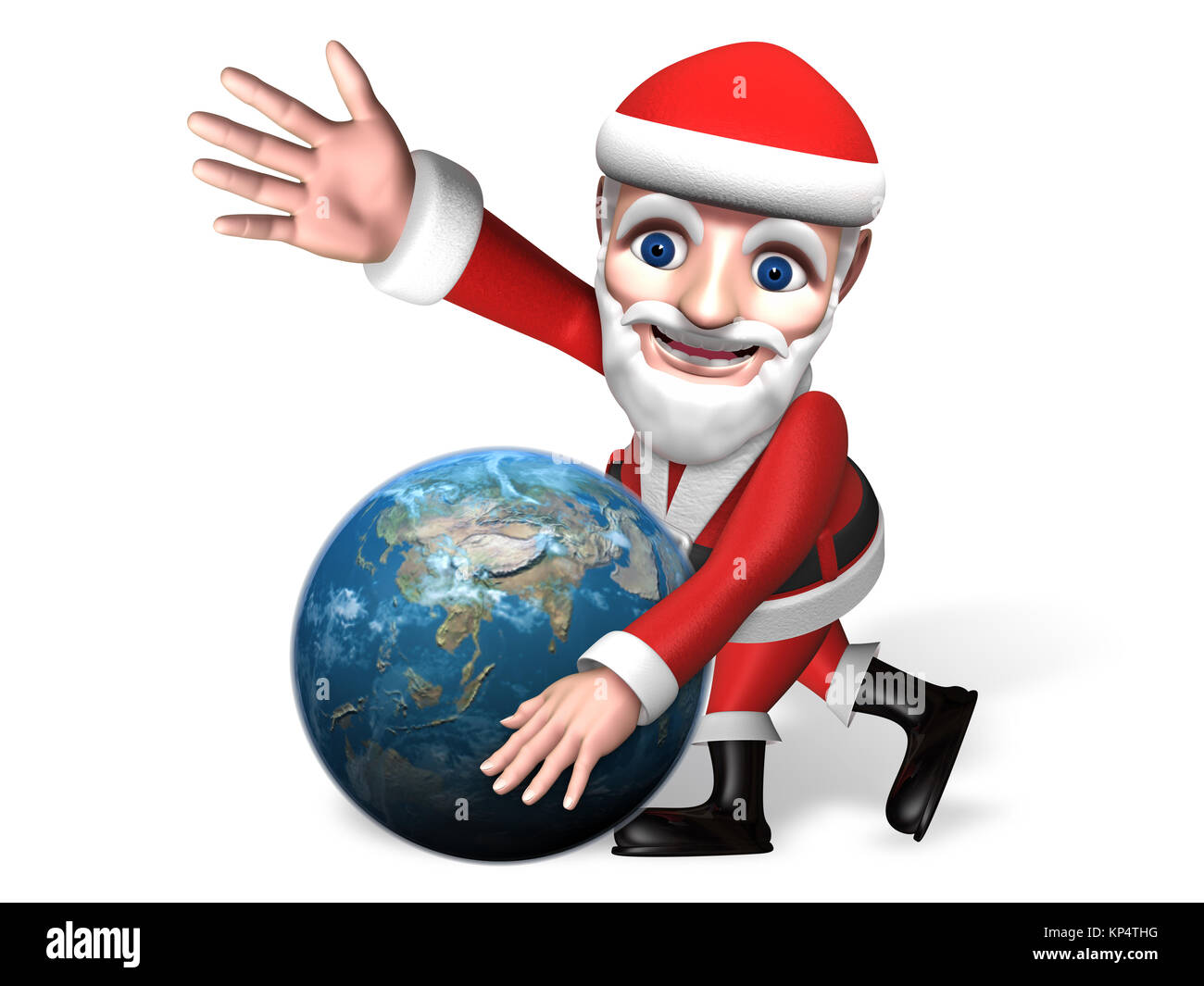 3d santa and the globe's moving Stock Photo - Alamy