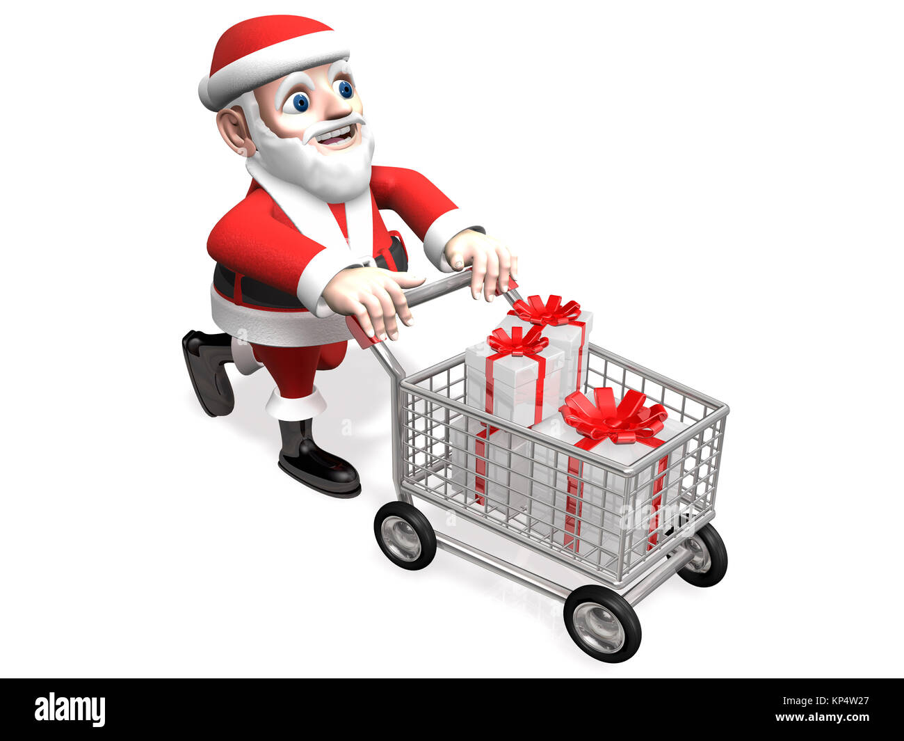 3d santa moving gifts in the shopping cart Stock Photo - Alamy
