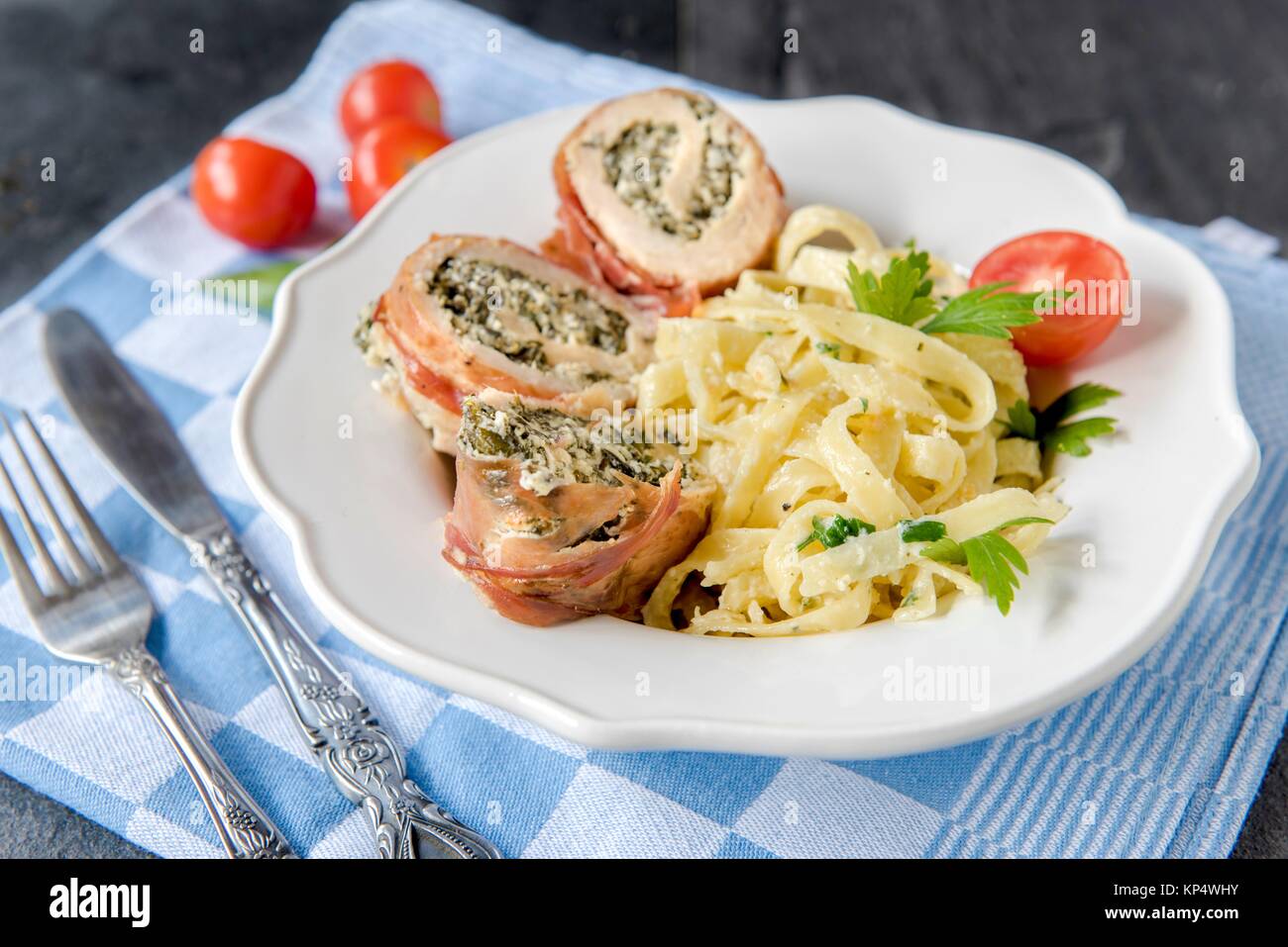 Rolled stuffed chicken meat hi-res stock photography and images - Alamy