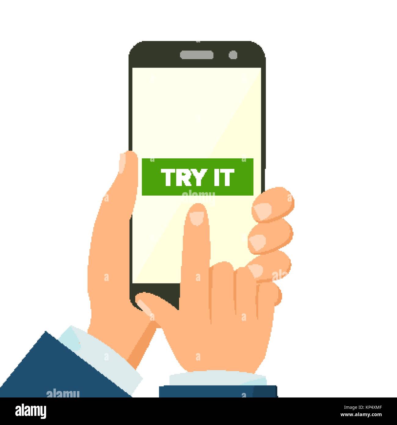 Mobile App Concept Vector. Hand Holding Mobile. Template For ...