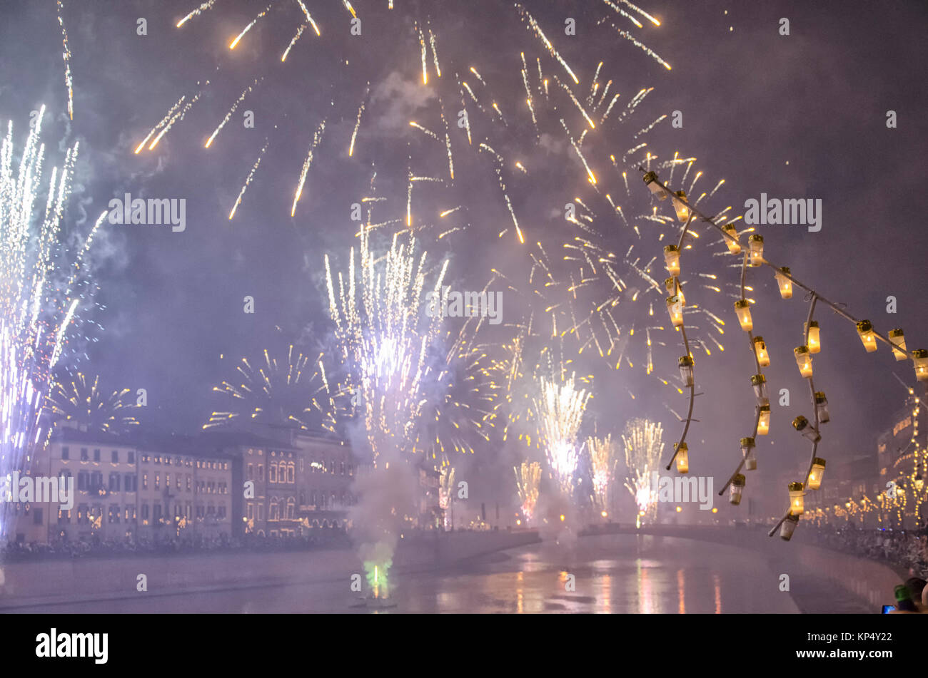 View of New Year's fireworks in Italy Stock Photo - Alamy