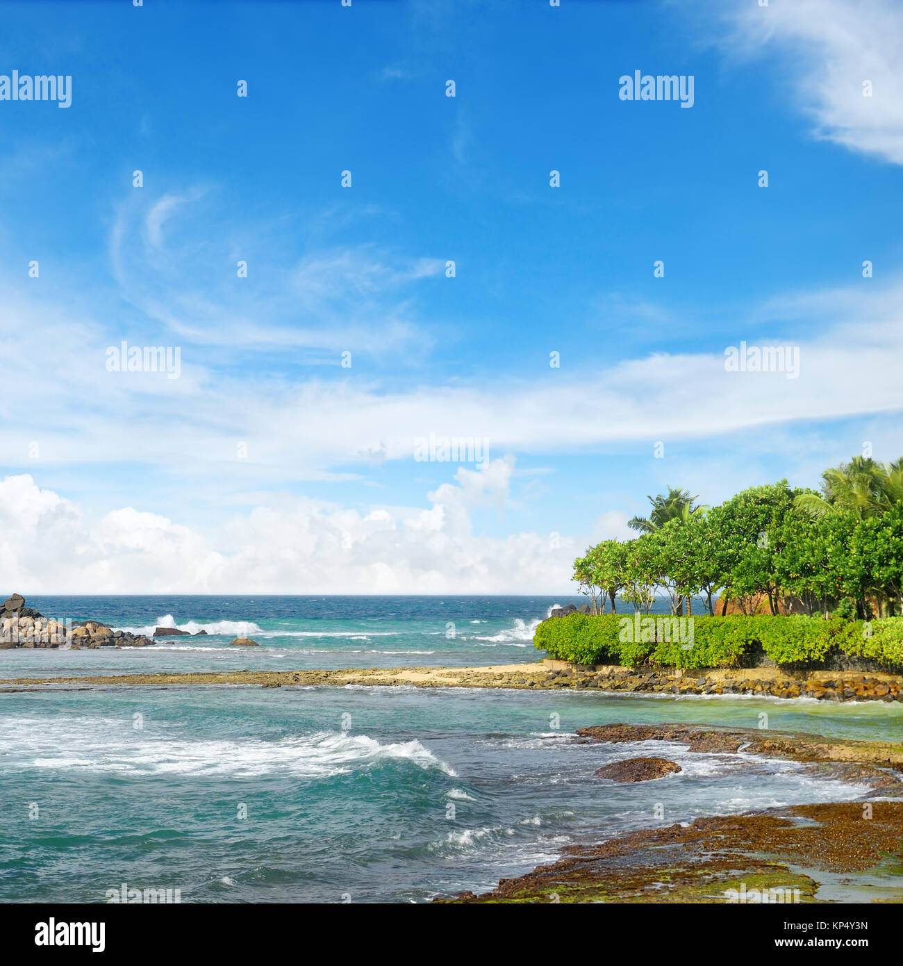 ocean, picturesque beach and blue sky Stock Photo - Alamy
