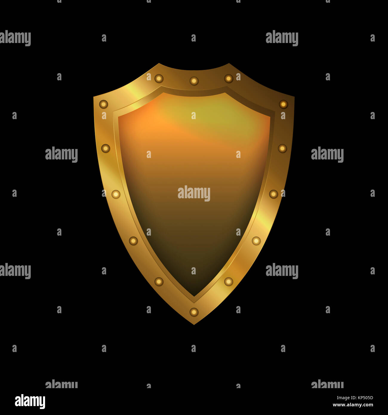 Medieval gold riveted shield on black background Stock Photo - Alamy