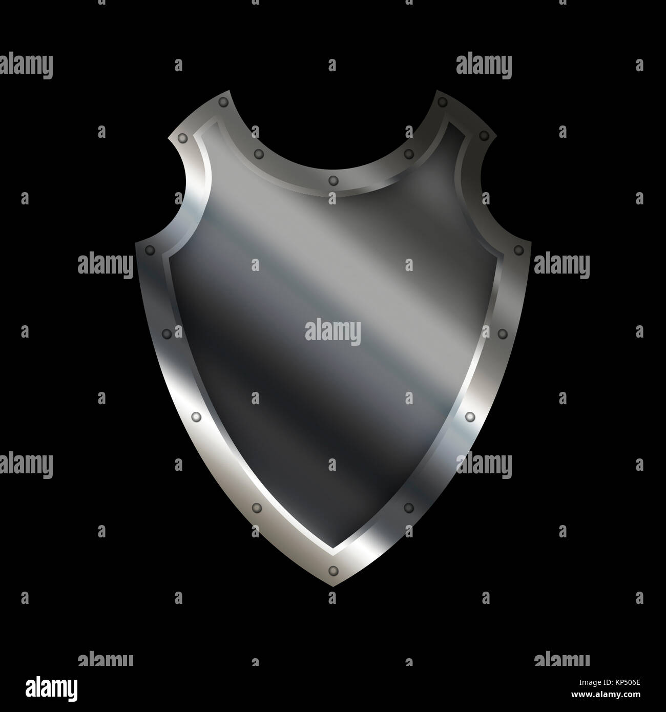Medieval silver riveted shield on black background Stock Photo - Alamy