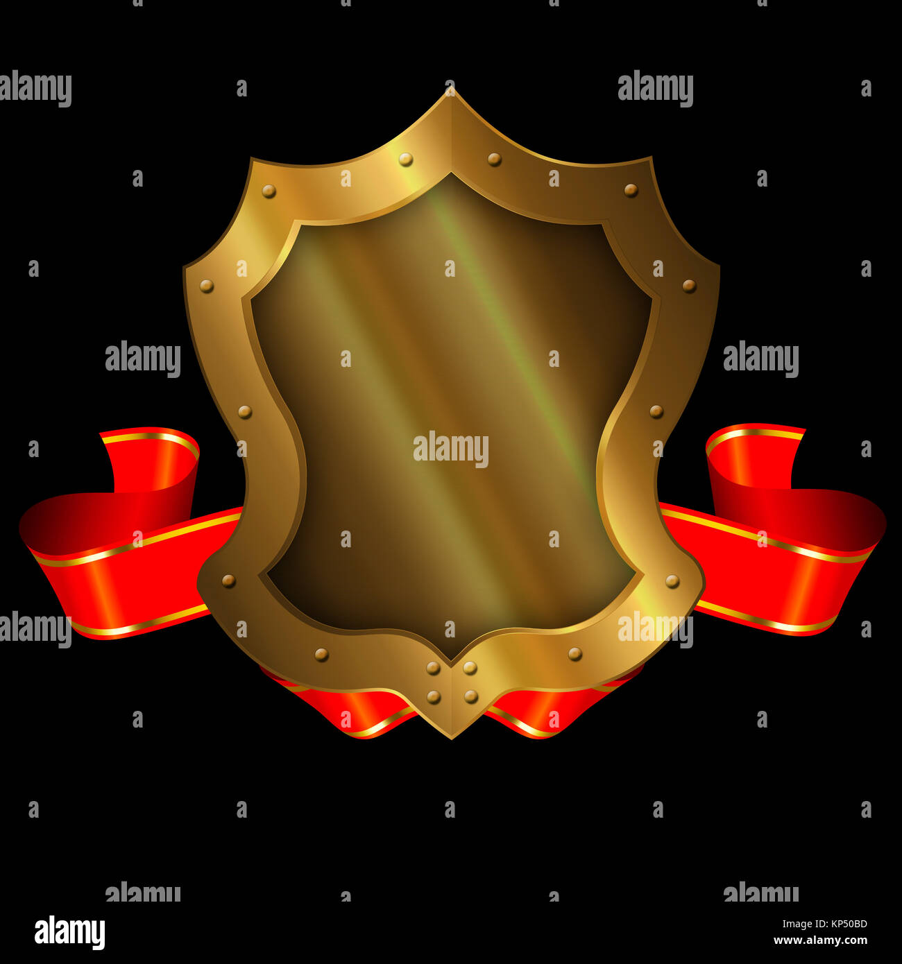 Medieval gold shield and red ribbon on a black background Stock Photo ...